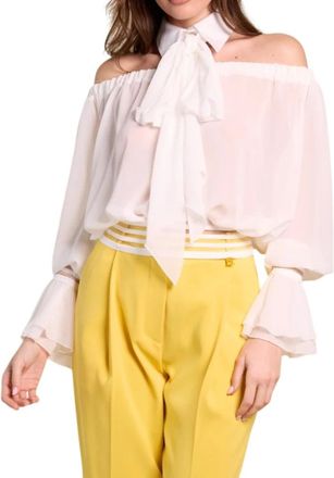 Elisabetta Franchi Femme, Blouses et Chemises, Beige, Taille: 40 FR Ca13561E2.X88 Chemisier &Eacute;paules D&eacute;nud&eacute;es