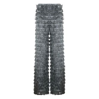 Alberta Ferretti Femme, Pantalons, Gris, Taille: 42 FR Pantalon droit &agrave; franges