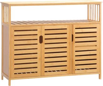 HOMCOM Homcom - Buffet meuble de rangement bois bambou &agrave; lattes style naturel - 3 portes, 4 &eacute;tag&egrave;res