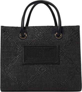Elisabetta Franchi Femme, Sacs, Noir, Taille: ONE Size Sac fourre-tout tiss&eacute; avec plaque logo
