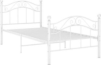 vidaXL Cadre de Lit Sommier &agrave; Lattes Lit Simple Lit Adulte Cadre &agrave; Lattes sur Pied Chambre &agrave; Coucher Maison Int&eacute;rieur Blanc M&eacute;tal 90x200 cm