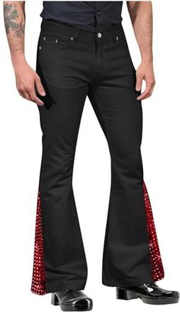 Generic Pantalon &agrave; paillettes pour homme - Pantalon &eacute;vas&eacute; disco &agrave; paillettes respirant - Pantalon disco m&eacute;tallique - Pantalon de bal de fin dann&eacute;e - Pantalon 
