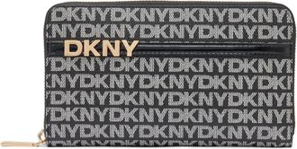 DKNY Womens Avril Zip Around Wallet Billfold, Black and Black Logo