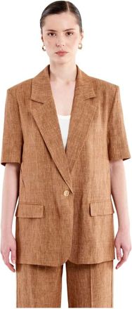 Vicolo Femme, Vestes, Brun, Taille: 36 FR Blazer &agrave; Manches Courtes en Viscose et Lin