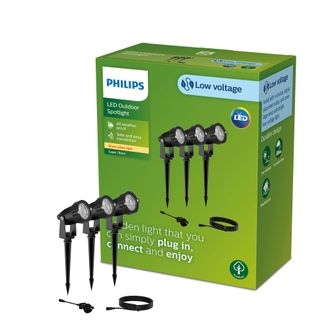 Philips Outdoor Niedervolt Caper Spots 3er Set, 3x1,5W, 24V, 2700 Kelvin, IP67 wasserfest, schwarz