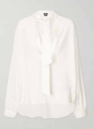 Tom Ford Haut En Cr&ecirc;pe De Chine De Soie &Agrave; Finitions En Satin Et &Agrave; Liens - Blanc cass&eacute;