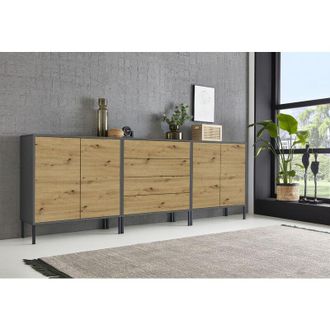 BMG M&ouml;bel BMG M&ouml;bel Sideboard Mailand Set 5, grifflos, Metallf&uuml;&szlig;e, Anthrazit/ Artisan Eiche
