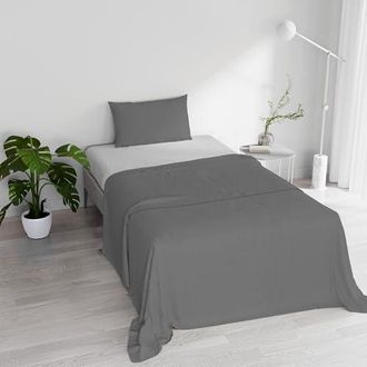 Italian Bed Linen Bettw&auml;sche-Set aus 100% nat&uuml;rlicher Baumwolle, dunkelgrau/hellgrau, f&uuml;r franz&ouml;sisches Bett