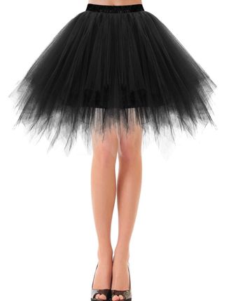Bbonlinedress Tutu T&uuml;llrock Petticoat Unterrock Rock 50er Vintage Ballet Blase Tanzrock Tanzkleid Ballkleid Kurz Retro Rock Knielang T&uuml;ll Rockabilly Weiss Petticoat