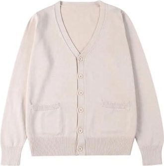 Generic Femmes Col V Solide Tricot Top Cardigan Mode Cardigan Printemps Fin Manches Longues Slim Vestes, beige, Taille XS