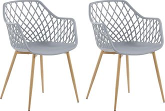 Beliani Set 2 Sedie Da Pranzo Plastica Grigia Gambe In Metallo Schienale Aperto Nashua