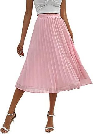 Generic Jupe Rose Pale Femmes été Mode Demi Corps Jupe en Mousseline de Soie Solide Jupe plissée lâche Jupe décontractée Jupe Cuir Plissé (Pink, M)