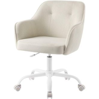 Songmics Chaise de Bureau, Fauteuil dAppoint pour le Bureau &agrave; Domicile, en Tissu Velours C&ocirc;tel&eacute;, Hauteur R&eacute;glable, Beige Sable