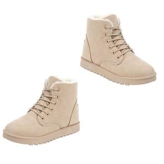 Hemobllo Courtes Femme Hiver Coton Chaud Bottines &agrave; Lacets Confortables et Styl&eacute;es Chaussures Neige Plates pour Fille Protection Anti-froid et Maintien Thermiq