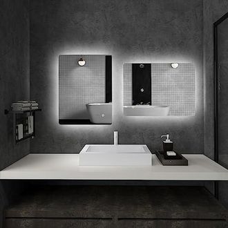 Kleankin Miroir rectangulaire Mural Lumineux LED de Salle de Bain - 70 x 50 cm - avec 3 Couleurs, luminosité réglable Interrupteur Tactile système antibuée Bla