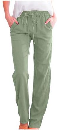 Generic Pantalon en coton et lin pour femme - Jambe large - Pantalon de plage d&eacute;t&eacute; confortable - Pantalon de yoga Palazzo - XIYU26068, Vert, XXL