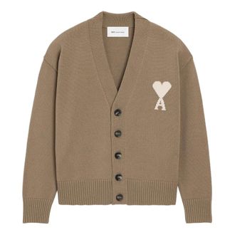 Ami Homme, Pulls, Beige, Taille: XL Cardigan With Contrasted De Coeur