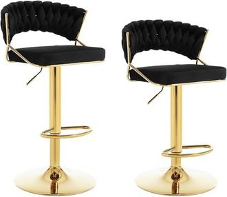 Woltu Lot de 2 Tabouret de Bar avec Dossier Tiss&eacute; et Repose-Pieds, Tabouret Pivotant, Hauteur R&eacute;glable, Base &Eacute;vas&eacute;e en M&eacute;tal + Si&egrave;ge en Velours, Noir, BH427