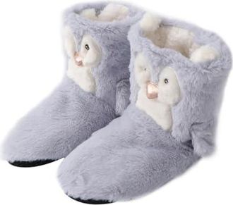 FOMIYES Intérieur pour Adultes Gris Bleu Chaudes et Antidérapantes Semelle Souple Confort Hiver pour Cuisine et Salon