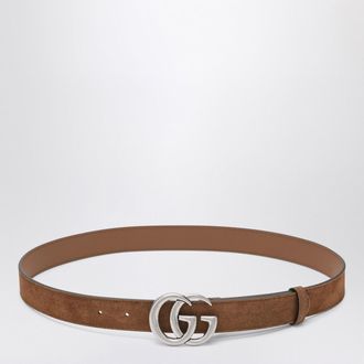 Gucci Haselnuss-Suede-G&uuml;rtel mit GG Marmont-Schnalle