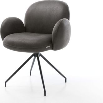 DELIFE Drehstuhl Nube-Flex mit Armlehnen Mikrofaser Anthrazit Vintage Kreuzgestell konisch Schwarz 180° drehbar Taschenfederkern, Esszimmerstühle