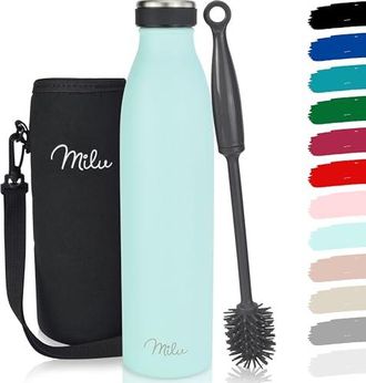 Milu Gourde en acier inoxydable 350 ml 500 ml, 750 ml, 1000 ml, 1,5 l - Bouteille isotherme, bouteille deau isol&eacute;e, double paroi anti-fuite, convient aux a