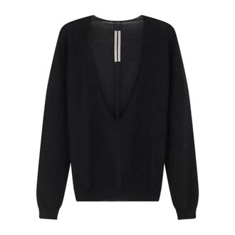 Rick Owens Rippstrick-Pullover mit tiefem V-Ausschnitt - - Knitwear - Damen - Schwarzk - L