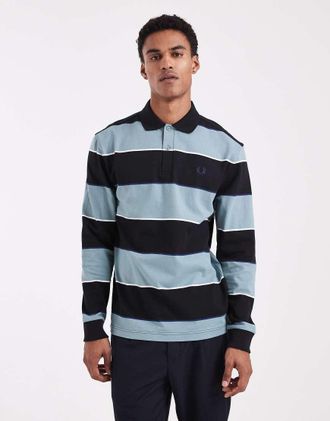 Fred Perry Gestreiftes Rugby-Polohemd in Schwarz