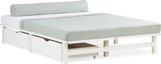 Homestyle4u Holzbett Palettenbett 140x200 cm 2 Schubladen Bettgestell mit Lattenrost Weiß Kiefer Massivholzbett