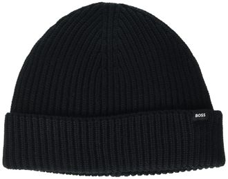 BOSS Herren Small Logo Wool Beanie-M&uuml;tze, Schwarz (Black Thunder), Einheitsgr&ouml;&szlig;e