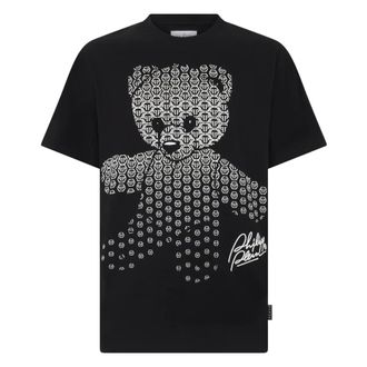 Philipp Plein Homme, Tops, Noir, Taille: L T-Shirt Col Rond Teddy Puffy Ours en Peluche