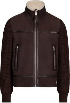 Mackage Jacke mit Stehkragen aus Leder und Merinowolle in Braun