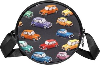 Generic Sac &agrave; bandouli&egrave;re circulaire pour femme, motif v&eacute;hicules de dessin anim&eacute;, petit sac &agrave; bandouli&egrave;re avec fermeture &eacute;clair, bretelles r&eacute;glables, sac &agrave; ma