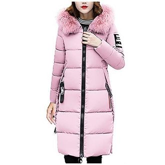 Generic Vestes dhiver 2026 pour femmes, veste rembourr&eacute;e en duvet avec ceinture fine, taille moyenne, couleur unie, &agrave; capuche, rose, XXL