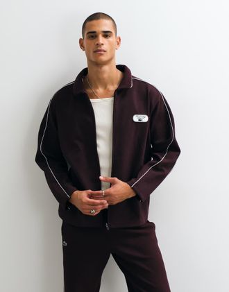 Lacoste sweatshirt zipp&eacute; en piqu&eacute; avec badge tennis heritage, bordeaux-Rouge