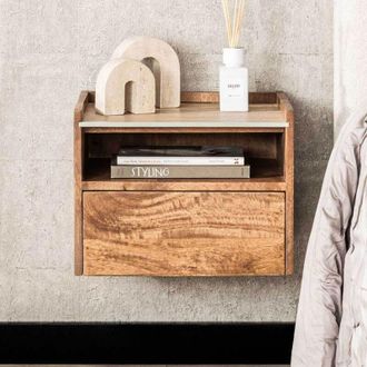 M&S Collection M&s - Chevet suspendu 1 tiroir 1 niche 40x30 cm effet travertin et manguier