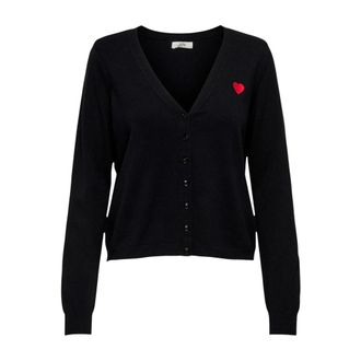 Jacqueline de Yong Rundhals-Strickjacke mit Kn&ouml;pfen - - Knitwear - Damen - Schwarzk - S
