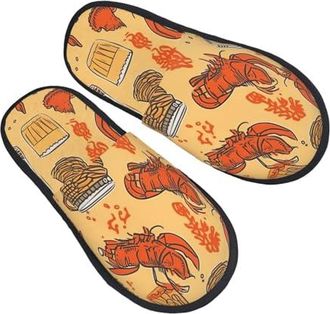 Generic Pantoufles DHiver Motif De Bi&egrave;re Et D&Eacute;crevisses Lavables Pantoufles R&eacute;utilisables Maison Slippers Pour Spa Femmes Homme M