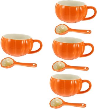 Cabilock 4 Sätze Kürbisbecher aus Keramik kaffeetassen kaffeebecher to-go Zuckerschüssel Becher in Kürbisform Plüsch suppentassen suppenschüssel Wasserkrüge au