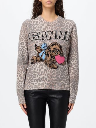 Ganni Pull slim fit en laine recycl&eacute;e m&eacute;lang&eacute;e &agrave; motif animalier
