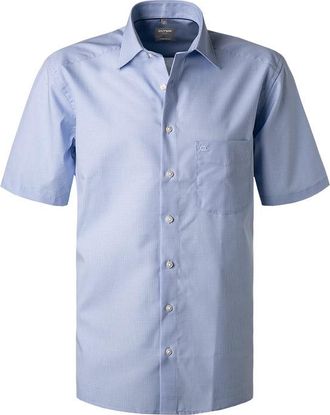 Olymp Herren Kurzarmhemd blau kariert Comfort Fit