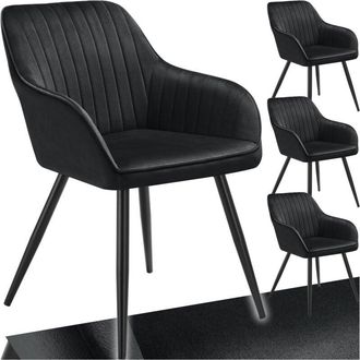 TecTake Tectake - Chaise marilyn en velours Lot 4 chaises de salle à manger matelassées noir