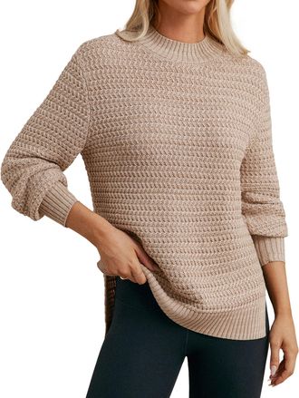 Grace Karin Damen Oberteil Pullover Elegant Langarm Stehkragen Strickpullover mit Schlitz Sweater Herbst Winter Helles Khaki S