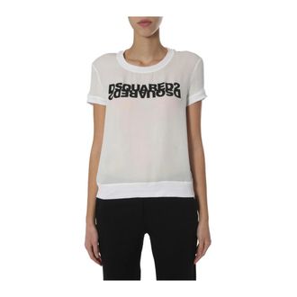 Dsquared2 Femme, Tops, Blanc, Taille: 34 FR Sheer Logo T-Shirt
