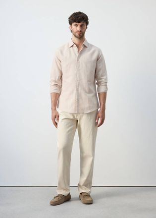 Mango Chemise lin coton slim fit rayures beige - Homme - XXL - MANGO MAN