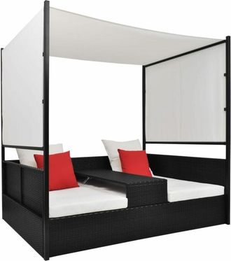 vidaXL Vidaxl - Gartenbett mit Baldachin Schwarz 190&times;130 cm Poly Rattan