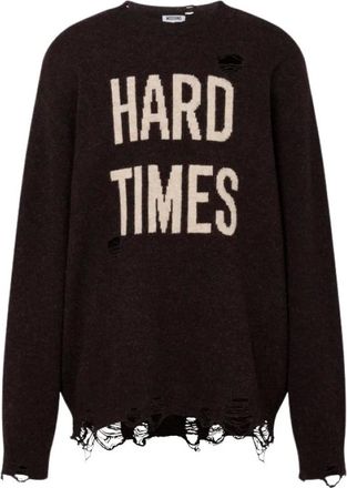 Moschino Homme, Pulls, Brun, Taille: M Pull ras du cou en laine Shetland incrust&eacute;e