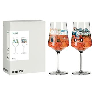 Ritzenhoff 8096004 Cocktail-Glas 2er Set 500 ml, Serie Entdecker, 2 St&uuml;ck mit Roller-Motiv, bunt - Made in Germany