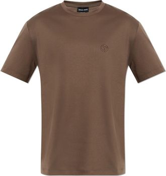 Giorgio Armani Homme, Tops, Brun, Taille: 2XL T-shirt en jersey de coton avec logo brod&eacute;