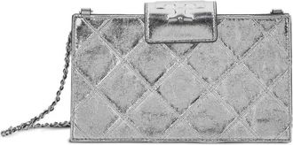 Tory Burch Femme, Sacs, Gris, Taille: ONE Size Kira Diamond Quilt Clover Chain Wallet